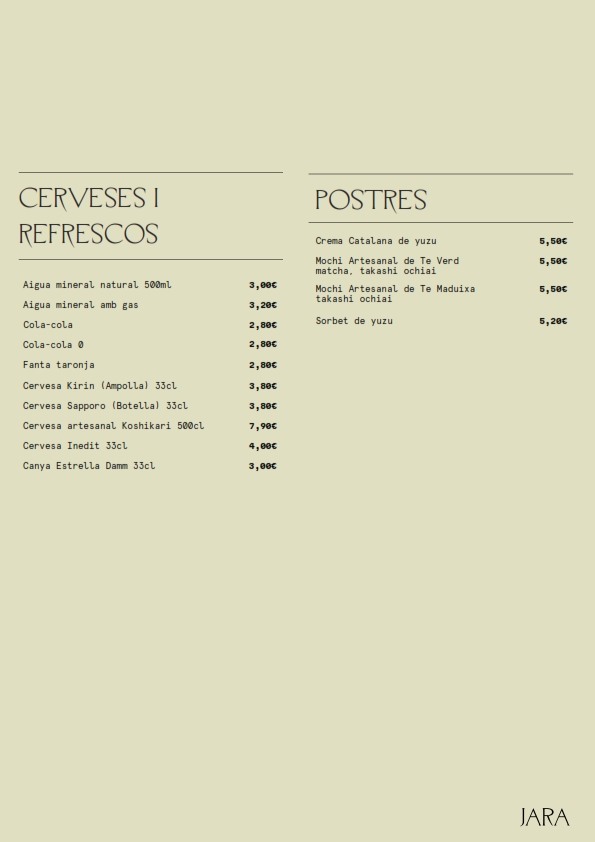 Carta - Sushi Barcelona · JARA